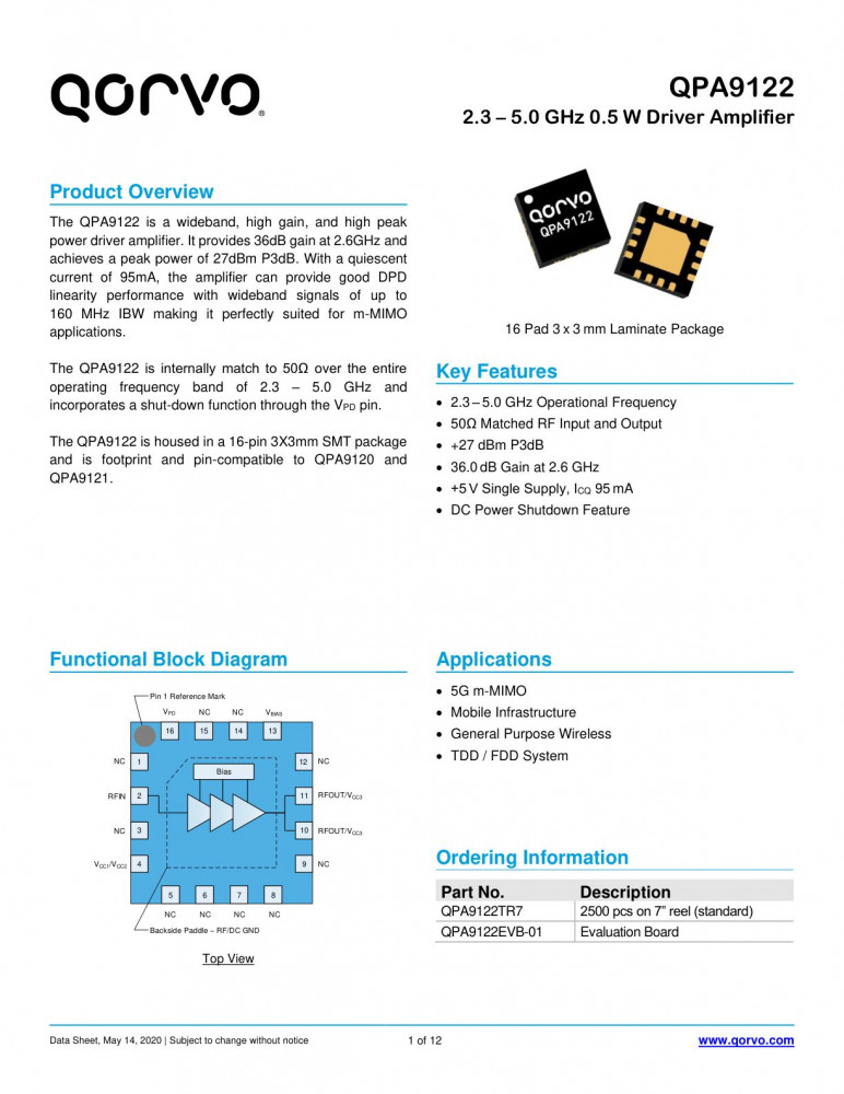 QPA9122 technical document page 1