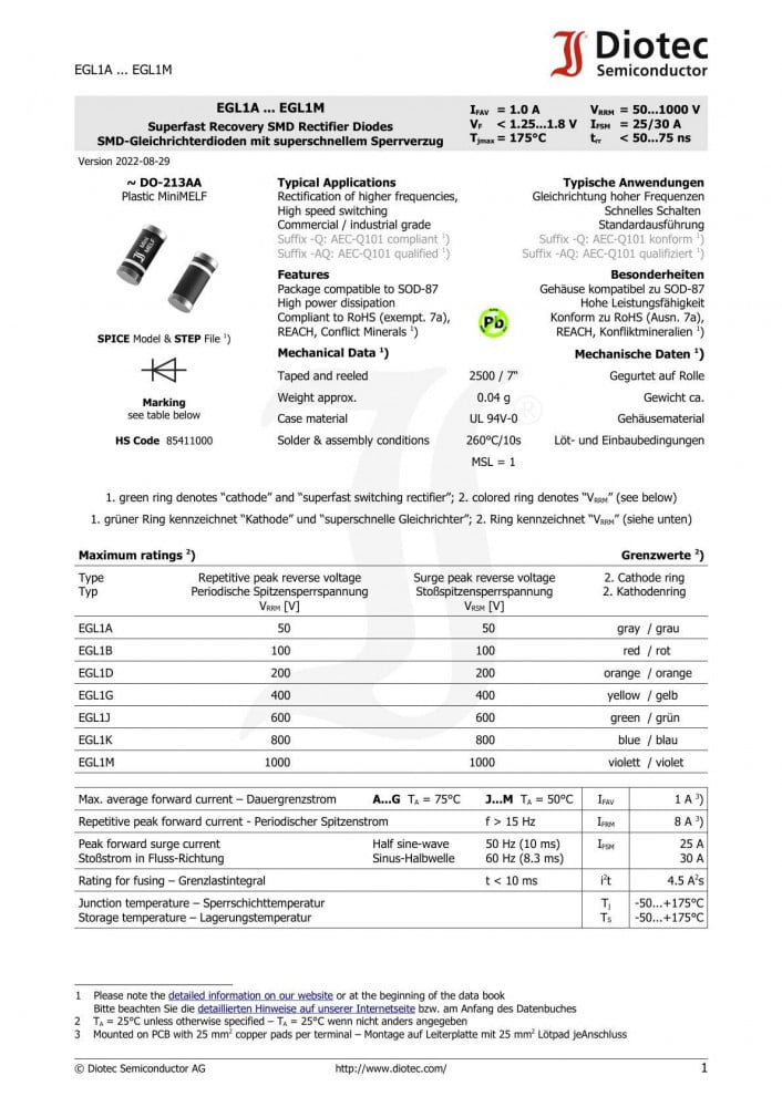 DIOTEC EGL1M datasheet page 1
