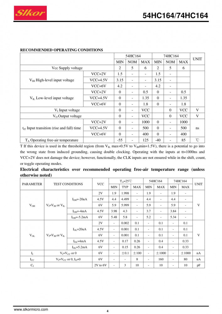 74HC164D datasheet page 4