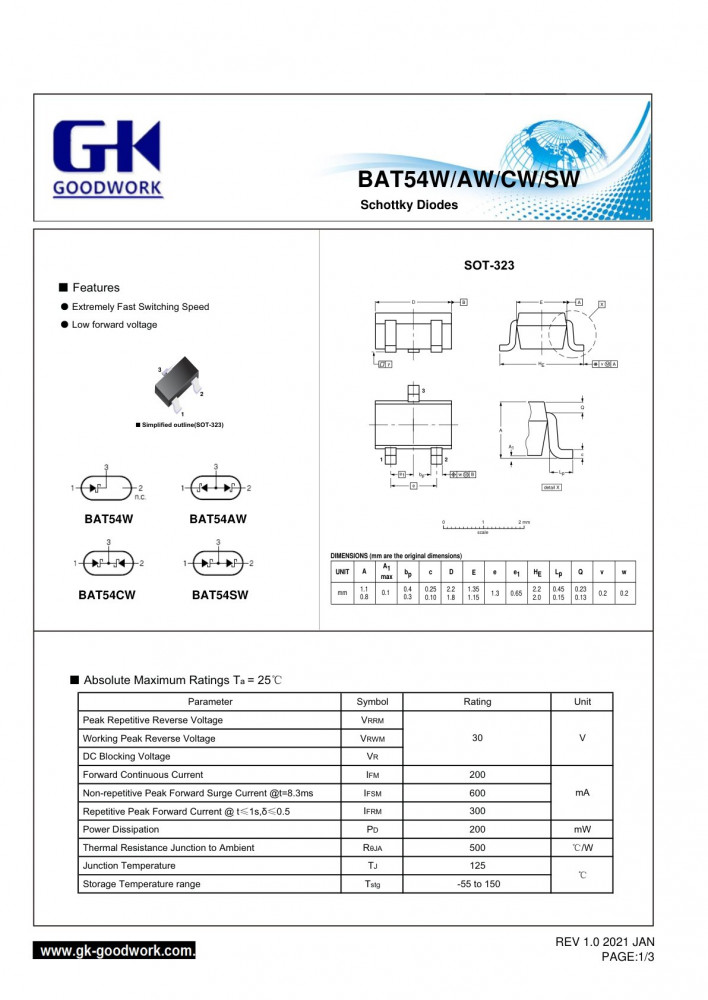GOODWORK BAT54SW datasheet page 1