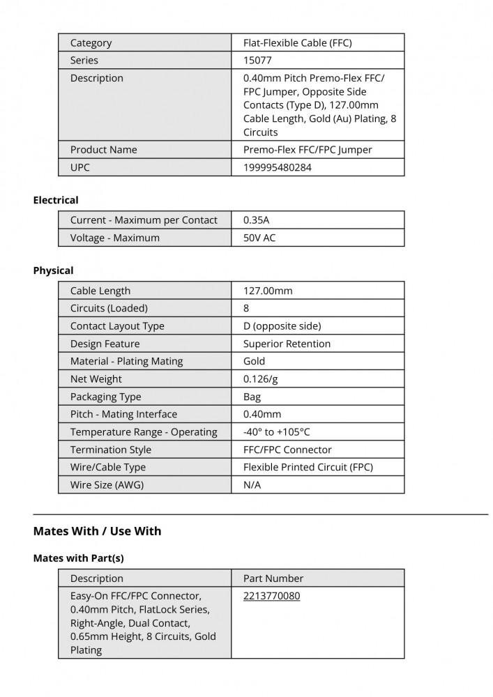 MOLEX 15077 product specification page 2