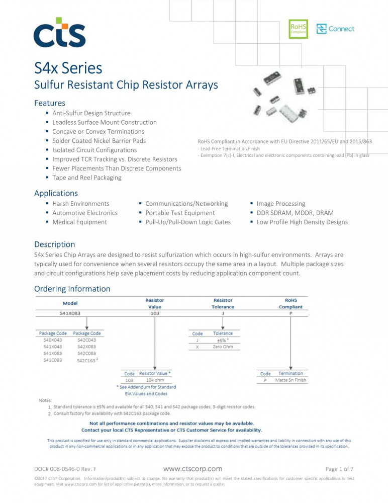 CTS S4x Series datasheet page 1