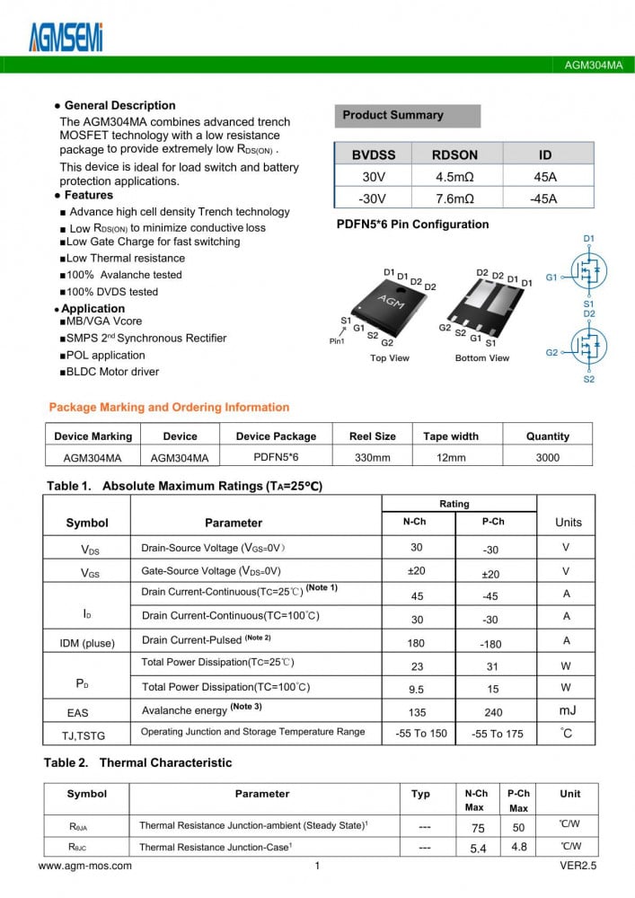 AGM304MA datasheet page 1