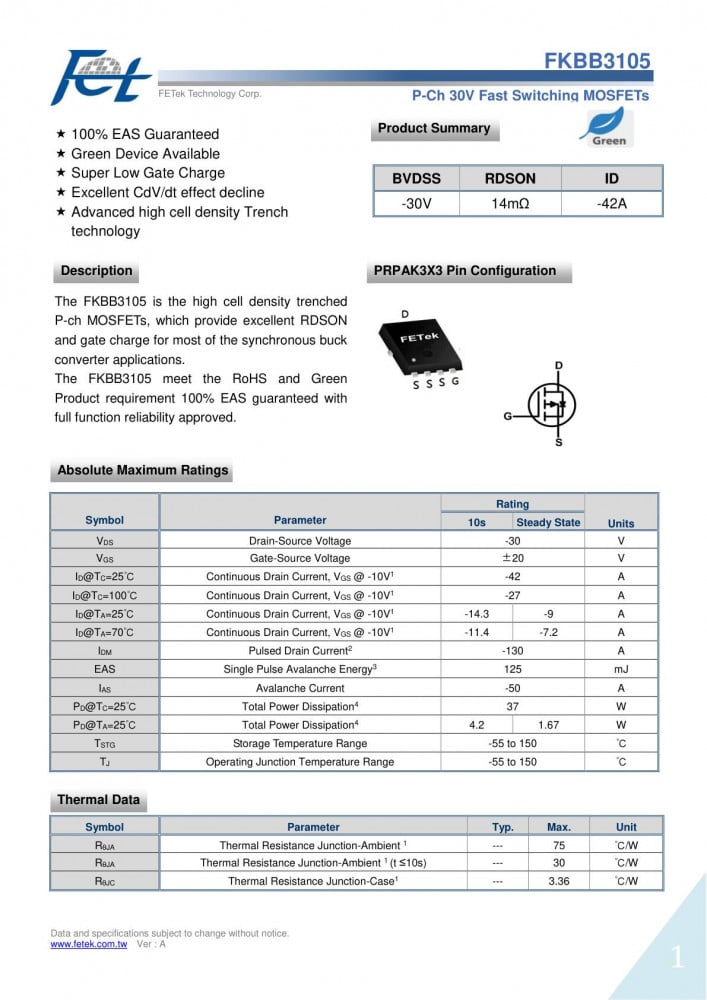 APEC FKBB3105 datasheet page 1