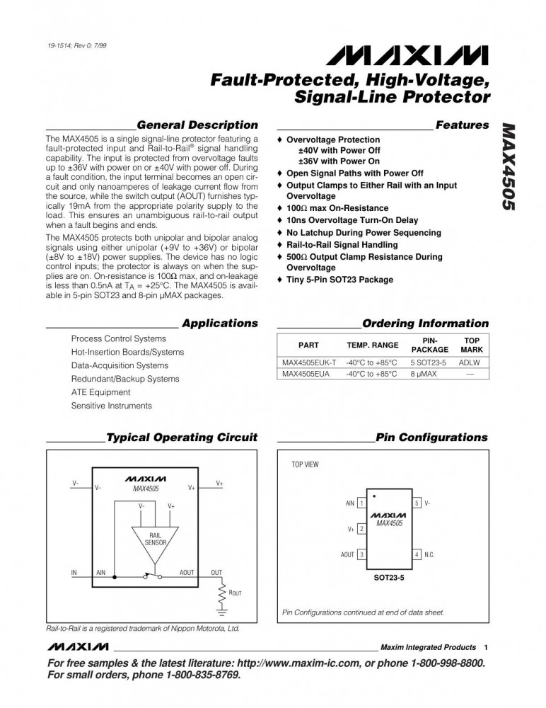MAX4505 datasheet page 1