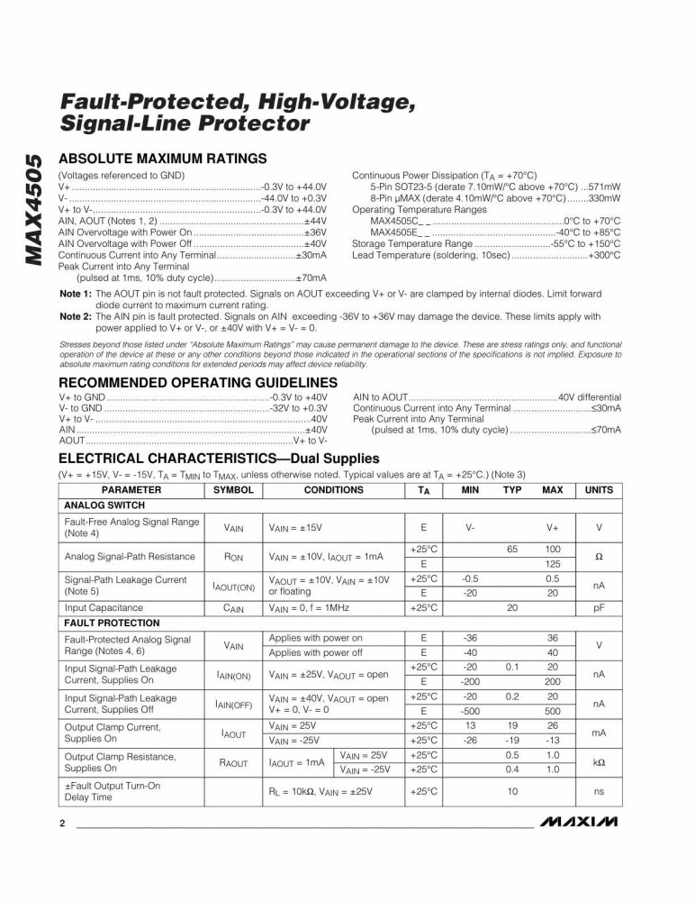 MAX4505 datasheet page 2