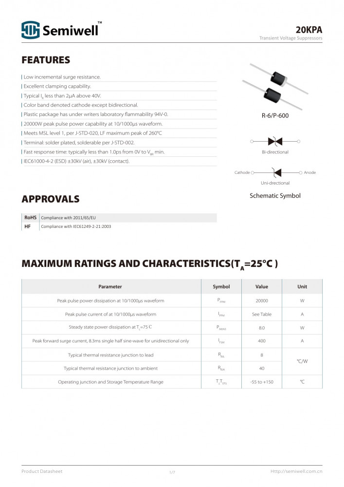 20KPA256CA datasheet page 1