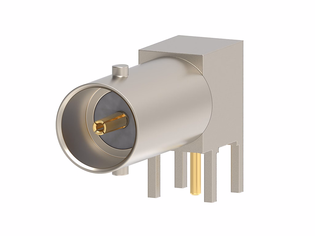BNC Jack, Straight, Bulkhead Receptacle, PCB, Through Hole, White PBT Housing, Nut and Lockwasher Included, Tray, 75 Ohms