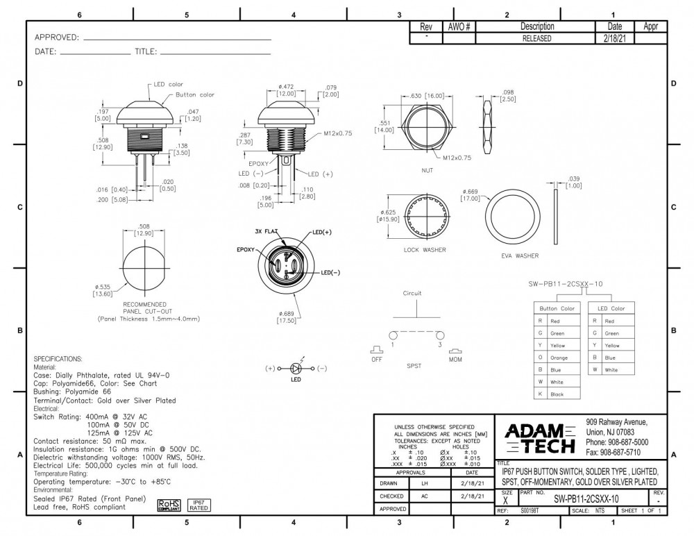 Product document image for ADAM TECH SW-PB11-2CSXX-10