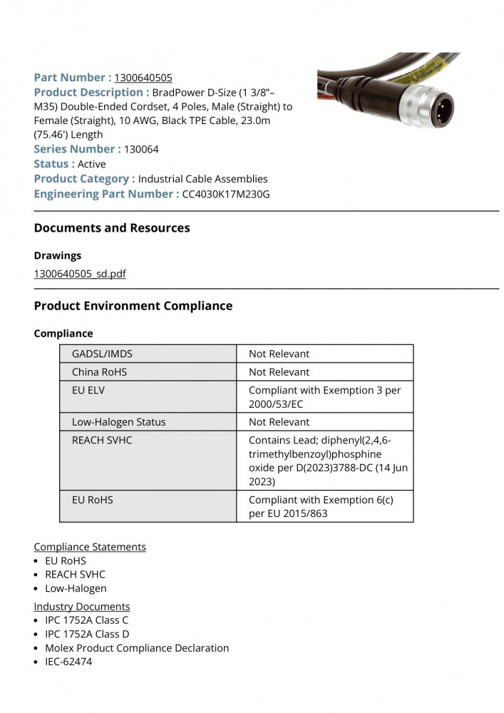 Supplied MOLEX reference drawing, page 1