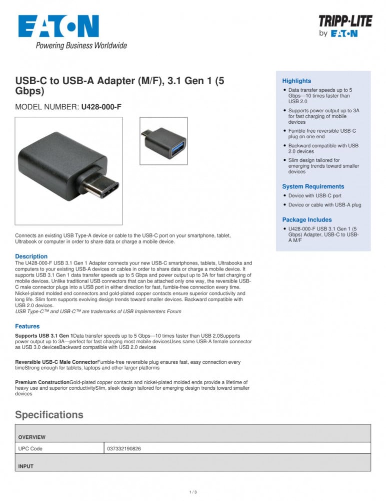 EATON U428-000-F technical document page 1