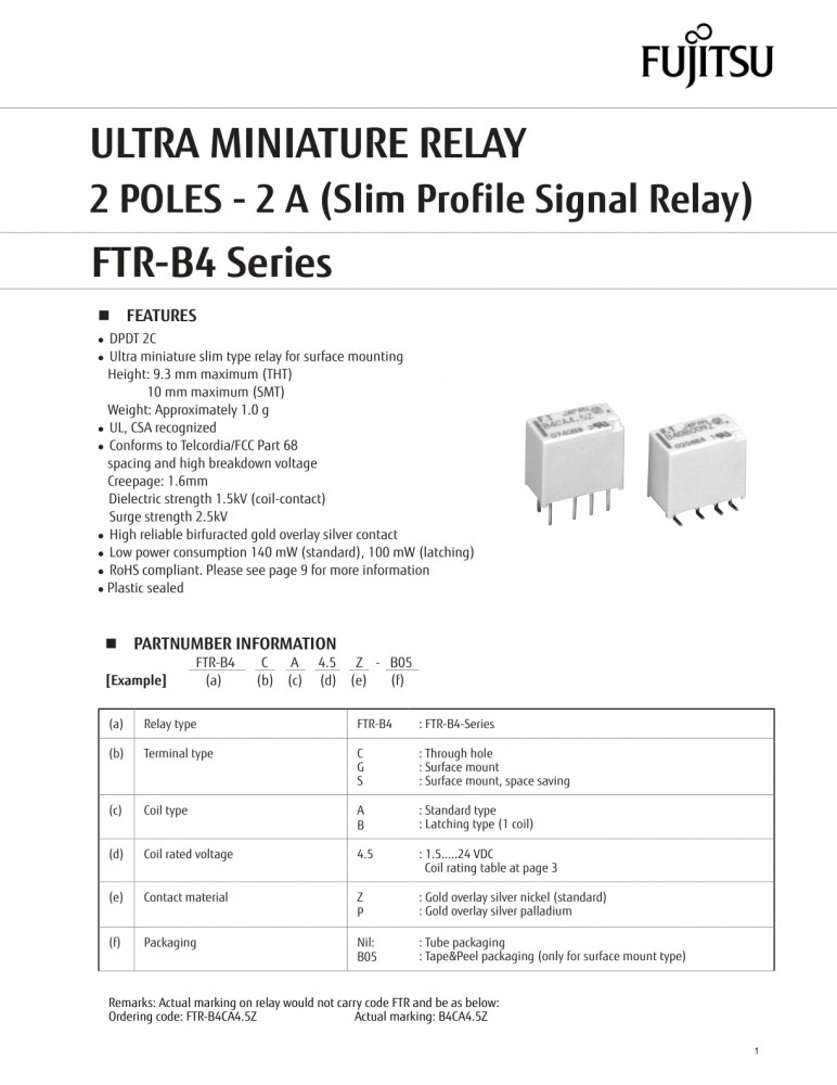 FTR-B4CA012Z datasheet page 1