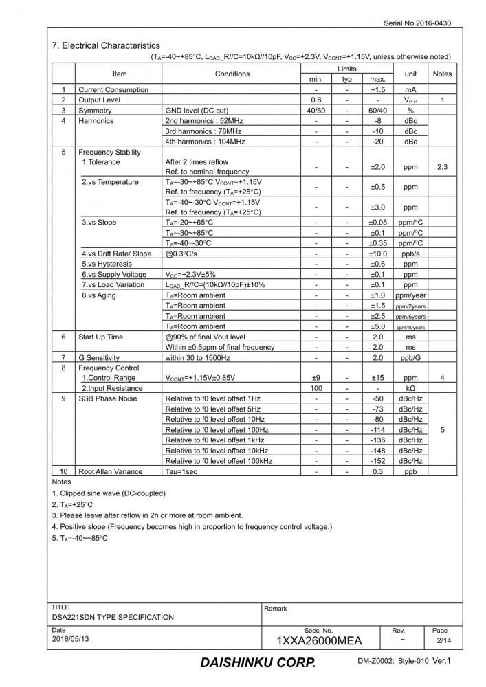 1XXA26000MEA specification page 3
