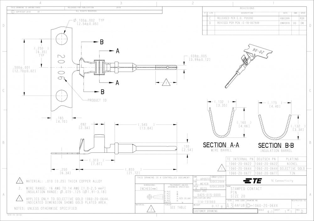 TE Connectivity 1060-20-0622 technical drawing preview
