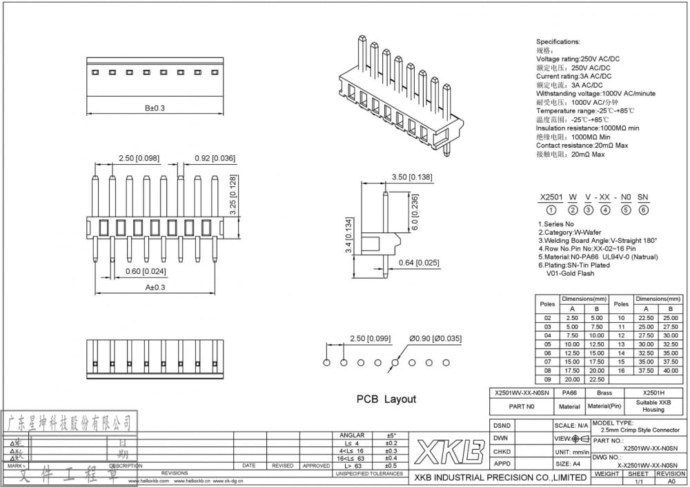 X2501 connector series drawing page 1