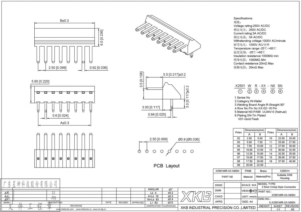 X2501 connector series drawing page 2