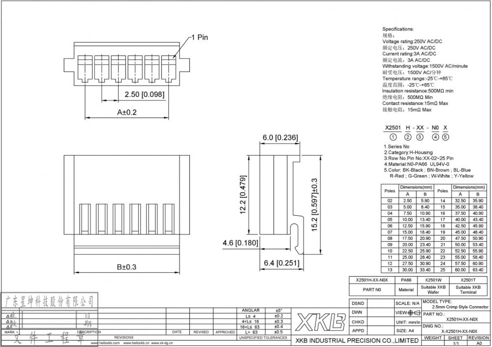 X2501 connector series drawing page 3