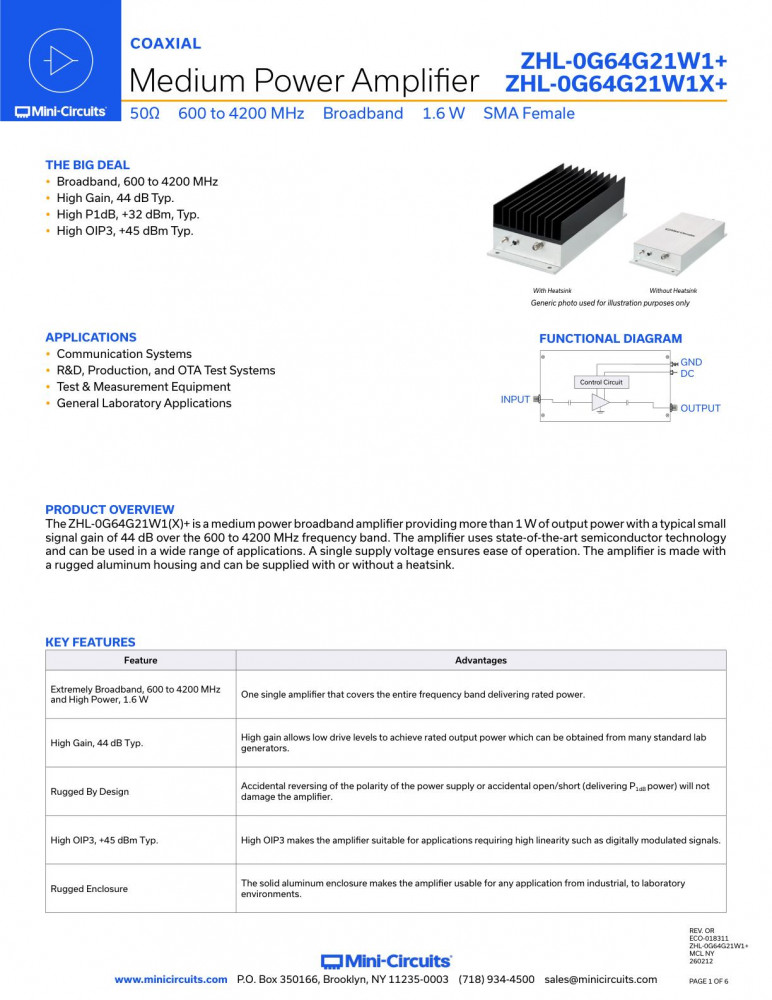 ZHL-0G64G21W1+ datasheet page 1