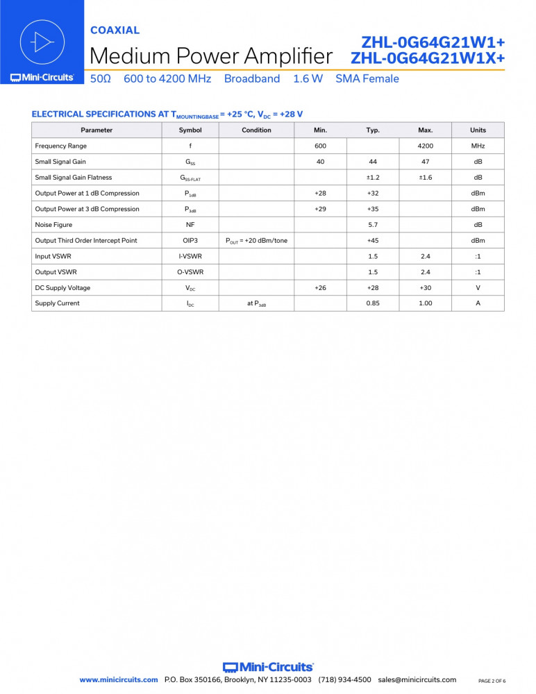 ZHL-0G64G21W1+ datasheet page 2