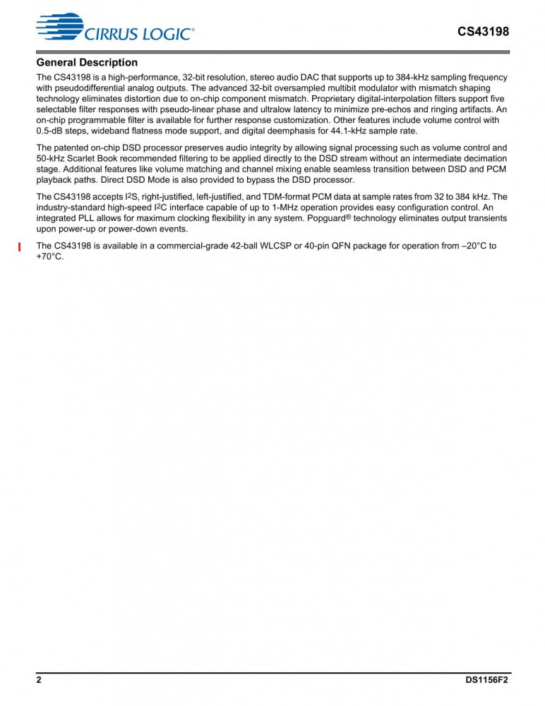 CS43198-CNZR datasheet page 2