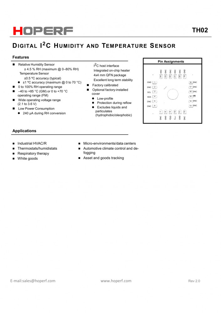 TH02 SI7005 datasheet page 1