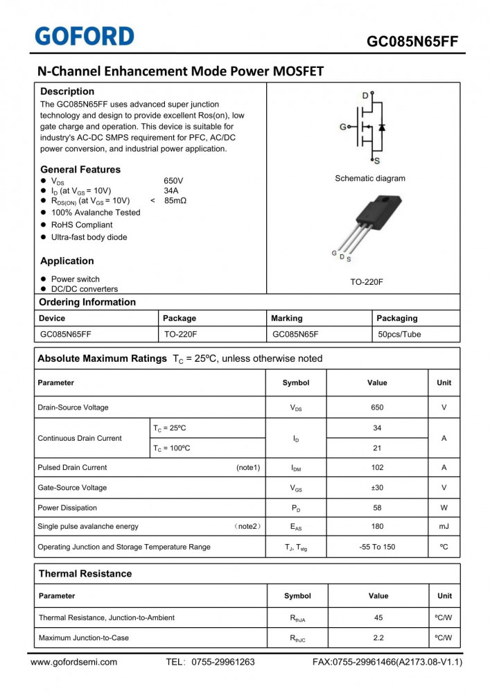 GC085N65FF datasheet page 1