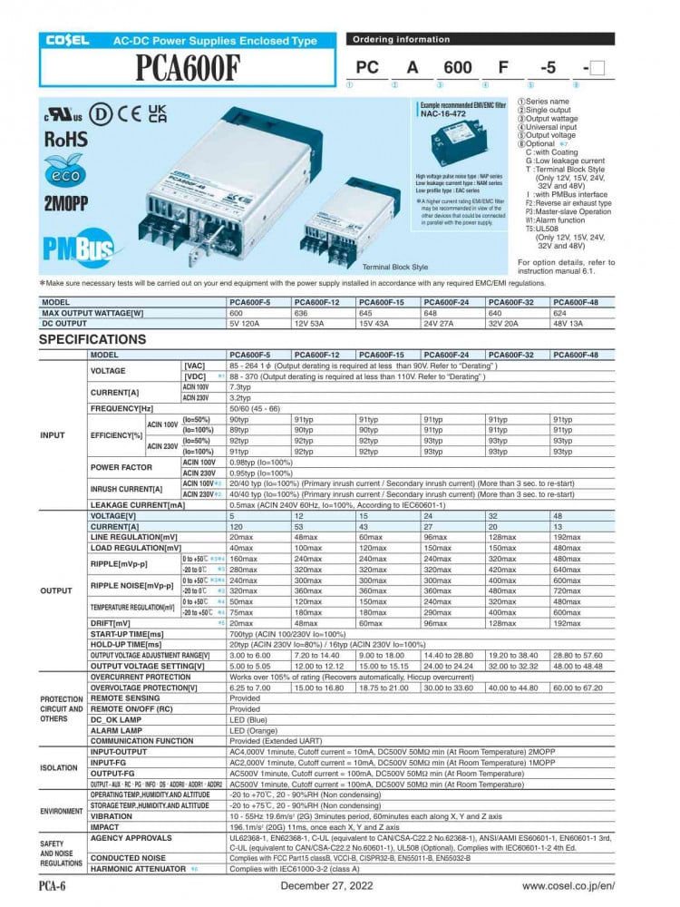 Cosel PCA series datasheet page 6
