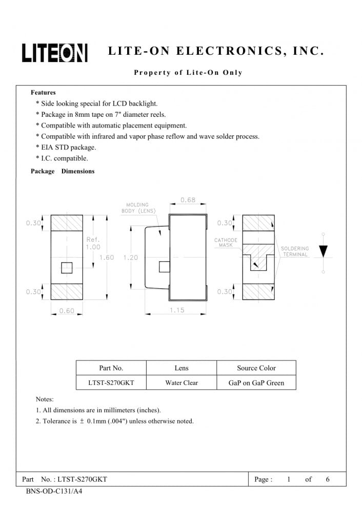 LTST-S270GKT datasheet page 1