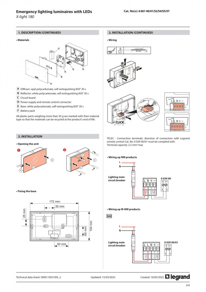 Legrand emergency luminaire documentation, page 2