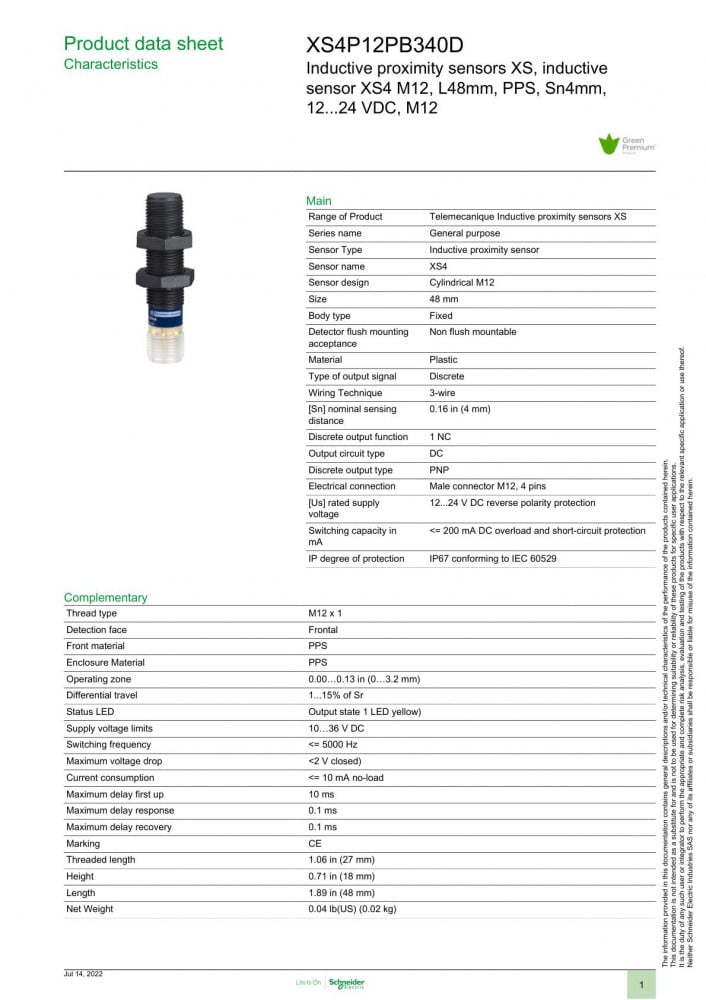 XS4P12PB340D documentation page 1
