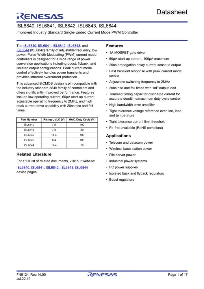 ISL6843 datasheet page 1