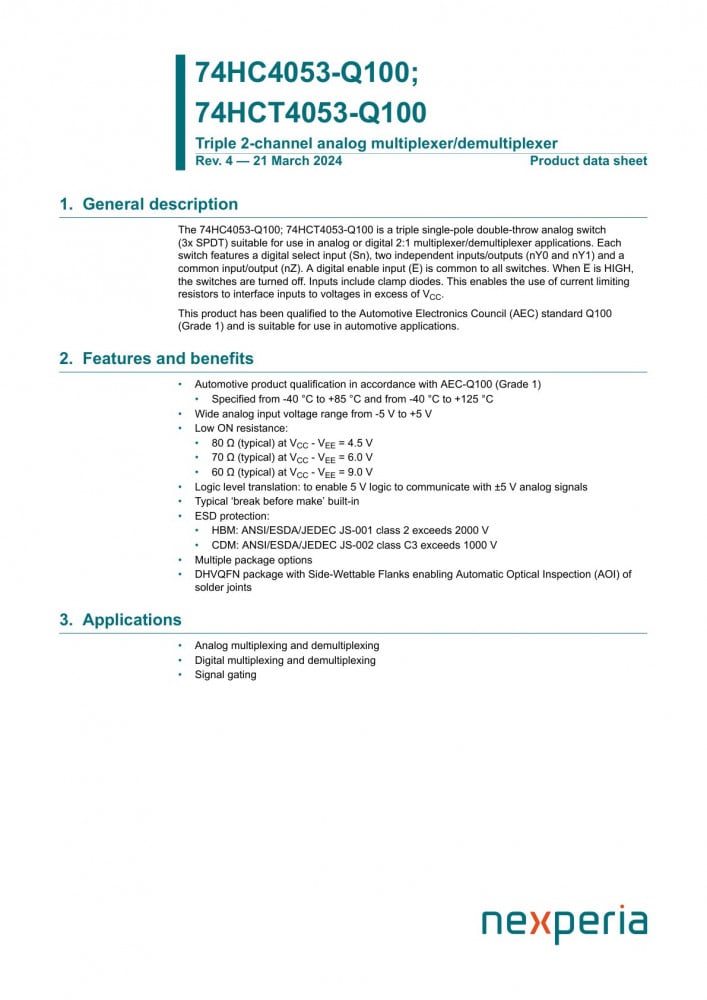 74HC4053PW-Q100 datasheet page 1