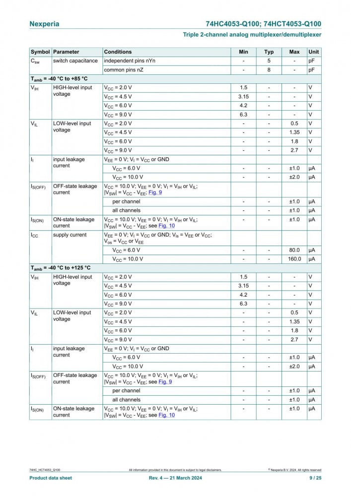 74HC4053PW-Q100 datasheet page 9