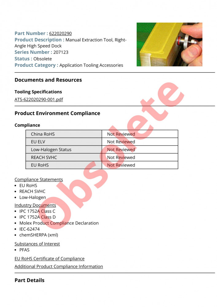 Tooling specification document image, page 1