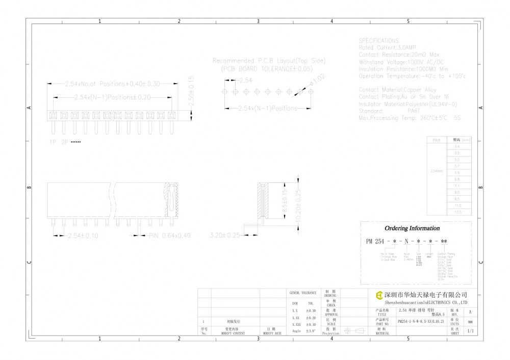 HCTL PM254-1-09-W-8.5 technical drawing preview