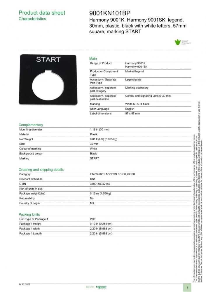 9001KN101BP technical document page 1