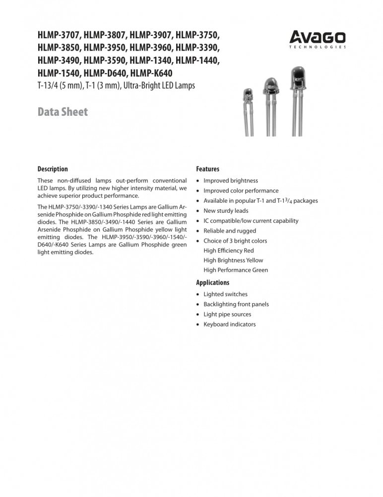 HLMP-3750 datasheet page 1