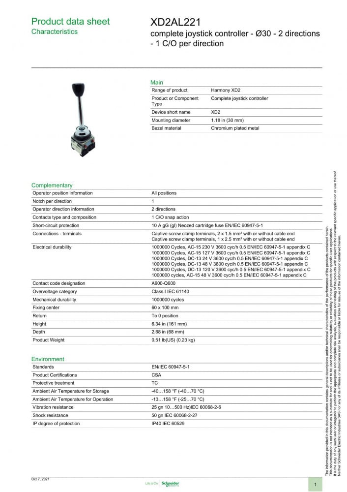 XD2AL221 technical document page 1