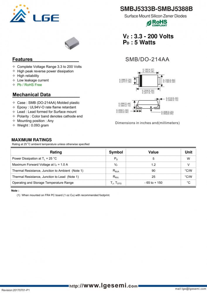 SMBJ5346B datasheet page 1