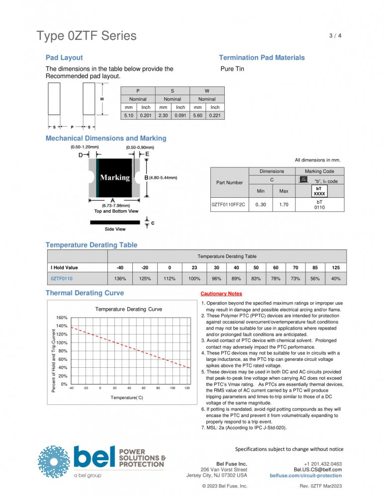 Bel Fuse 0ZTF Series datasheet page 3