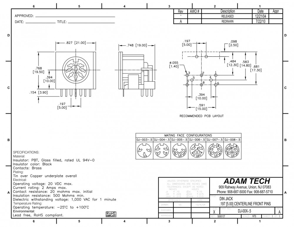 ADAM TECH DJ series DIN jack drawing page