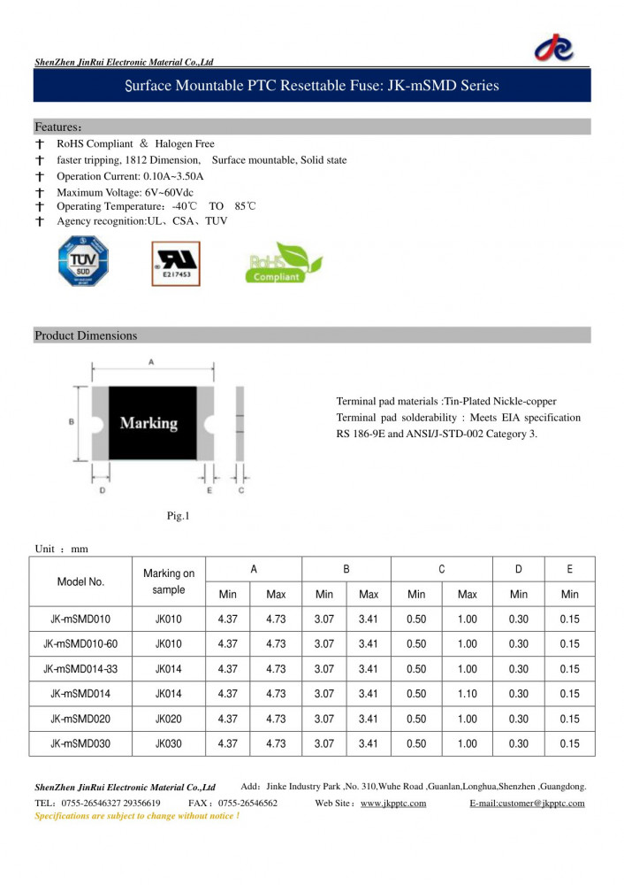 JK-mSMD series datasheet page 1