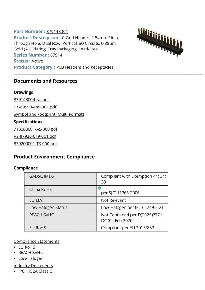 Technical document page 1 for Molex 879143004