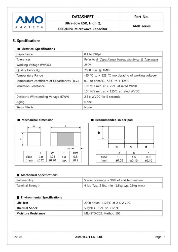 AMOTECH A60F datasheet page 3