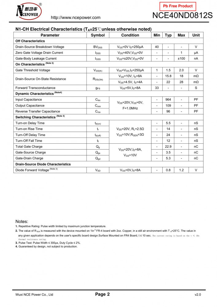 NCE40ND0812S datasheet page 2