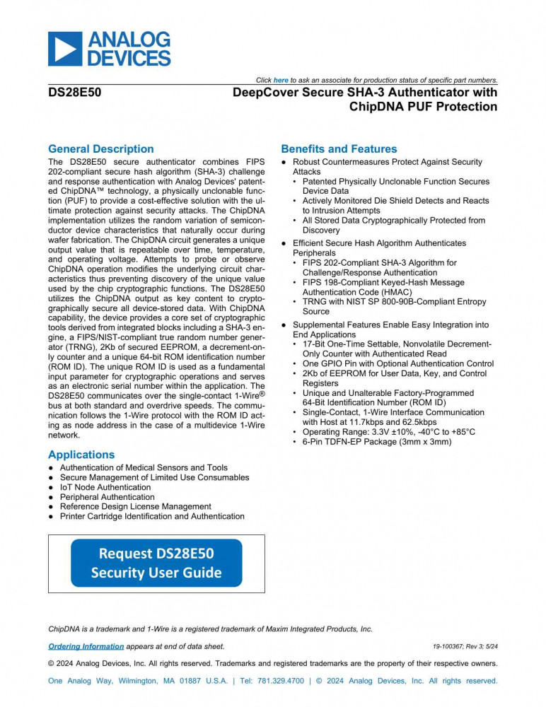 DS28E50 technical document page 1