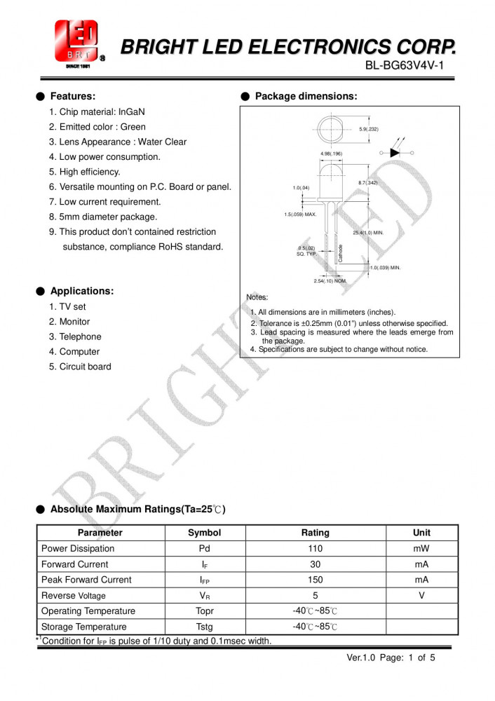 BL-BG63V4V-1 datasheet page 1