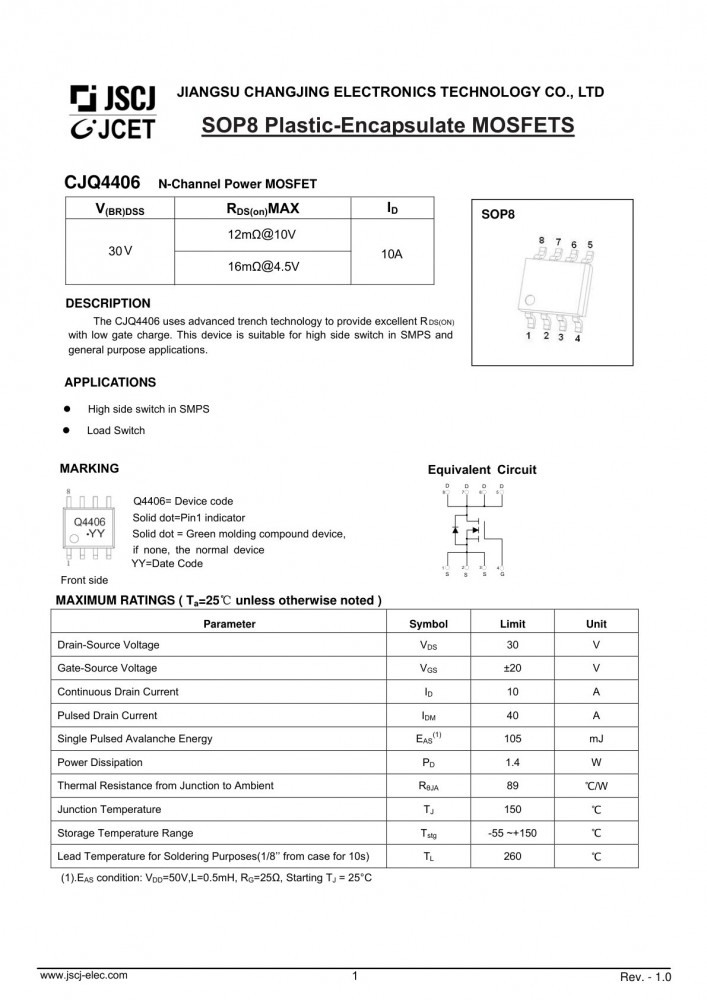 CJQ4406 datasheet page 1
