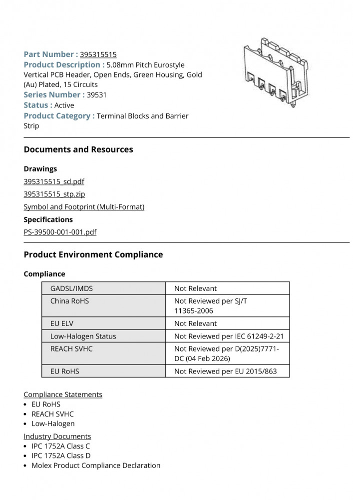 MOLEX 395315515 technical document preview, page 1