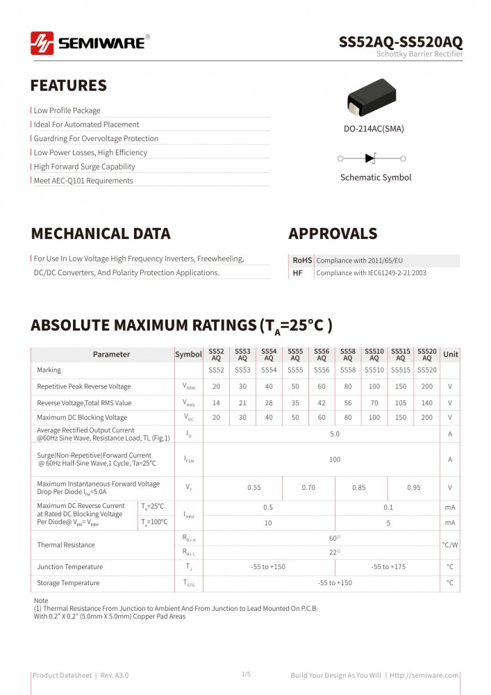 SEMIWARE SS56AQ datasheet page 1